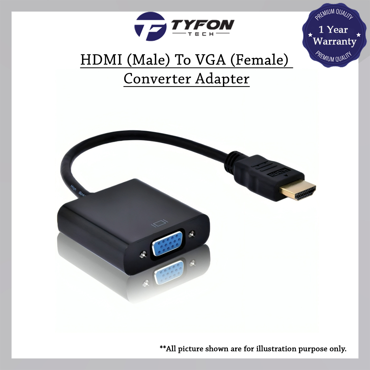 HDMI (Male) To VGA (Female) Converter Adapter For PC Laptop Convert to ...